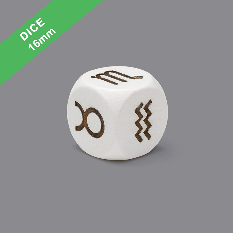 D6 16mm Wooden Engraved White Dice (Rounded corners)