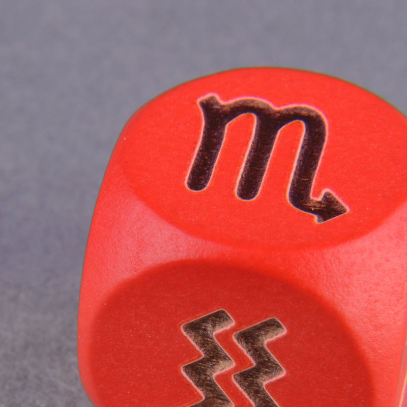 D6 16mm Wooden Engraved Red Dice (Rounded corners)
